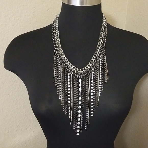 bebe | Jewelry | Bebe Silver Gold Black Rhinestone Bib Necklace | Poshmark